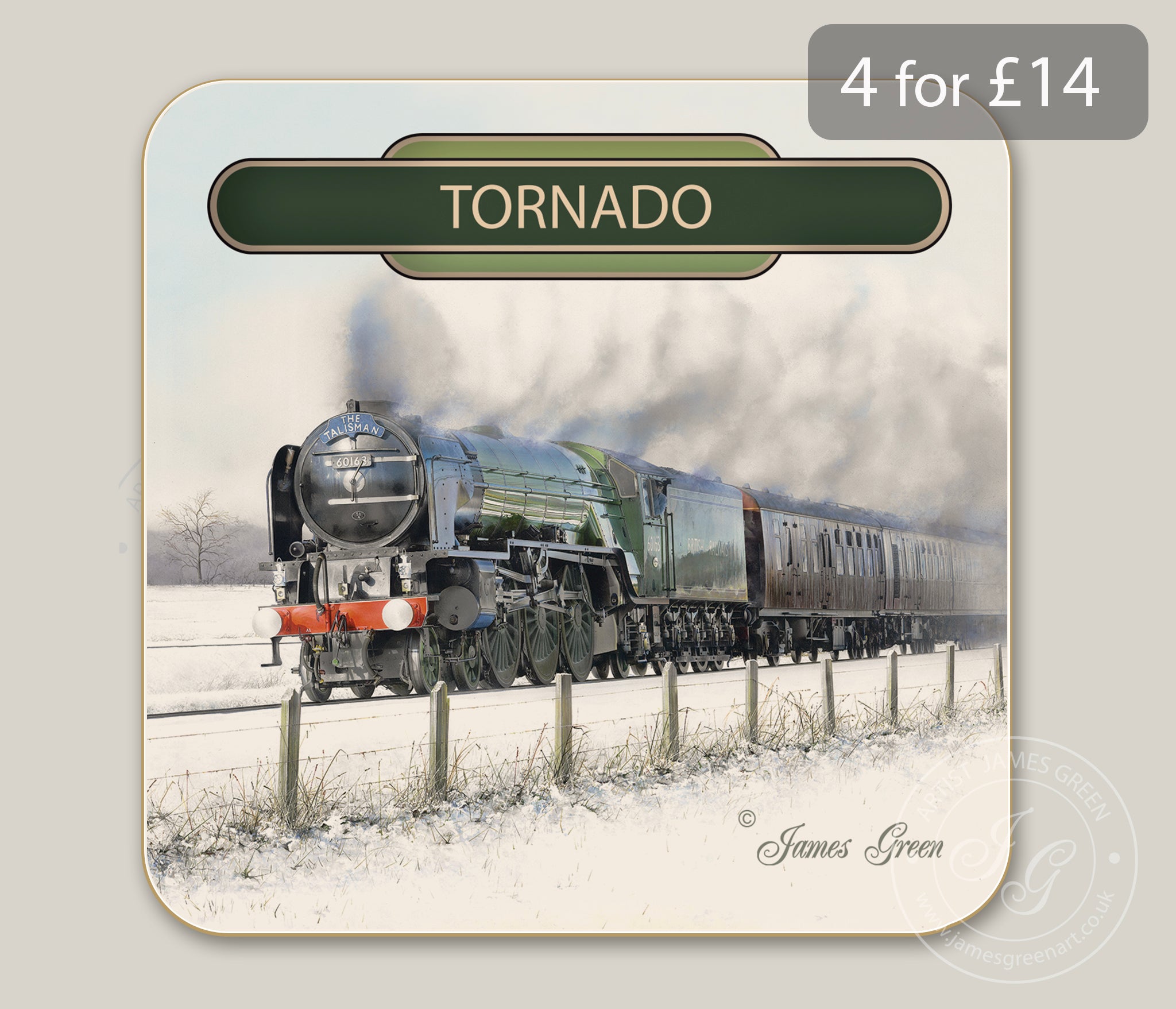Tornado Steam Train Drinks Coasters – Artist James Green