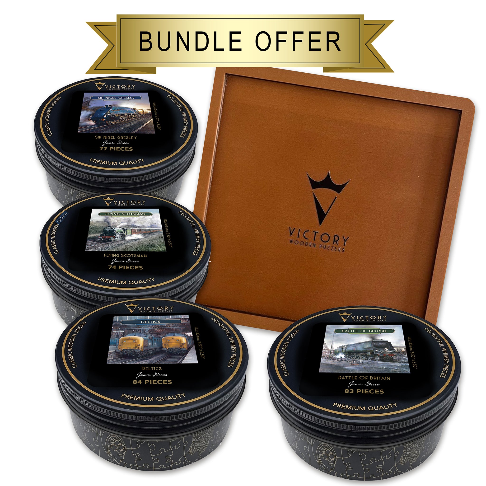 4x Mini Wooden Puzzles Plus Tray – Artist James Green